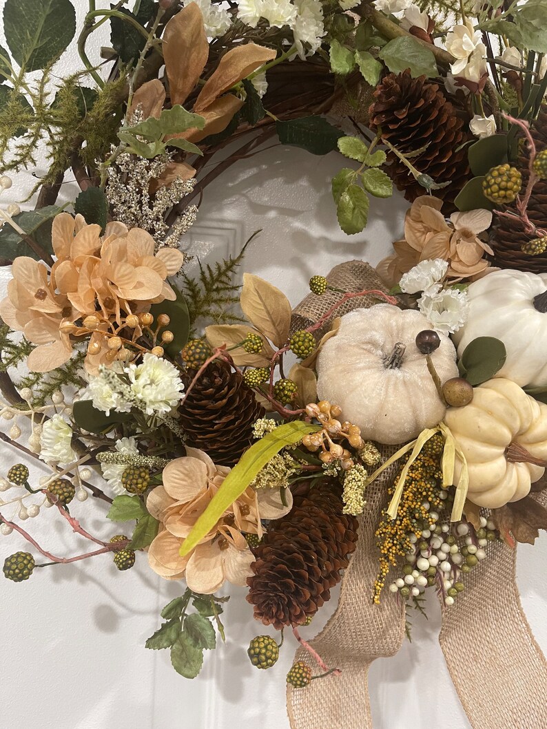 Autumn White Pumpkin Wreath - Etsy