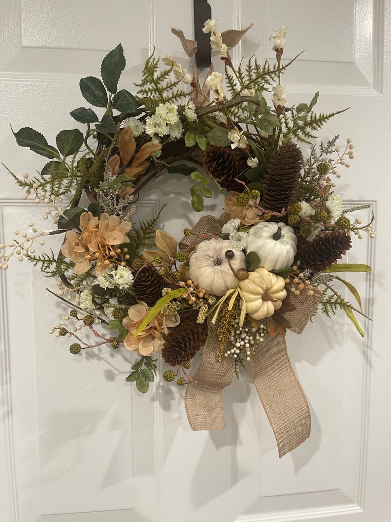 Autumn White Pumpkin Wreath - Etsy