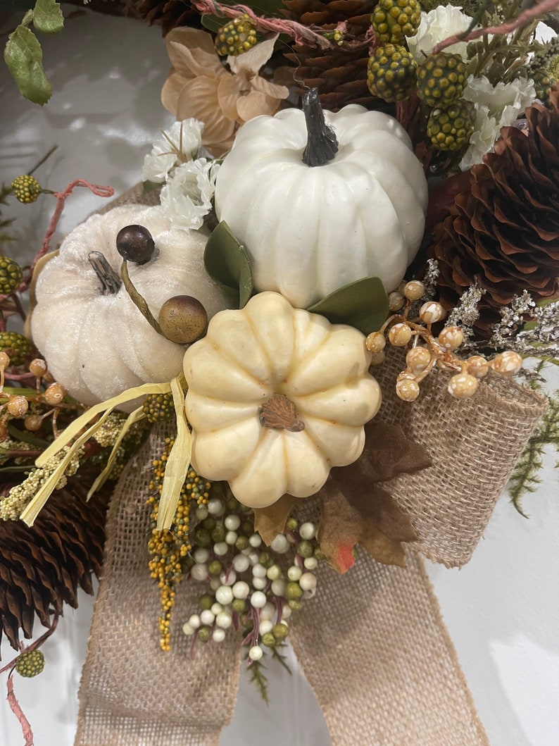 Autumn White Pumpkin Wreath - Etsy
