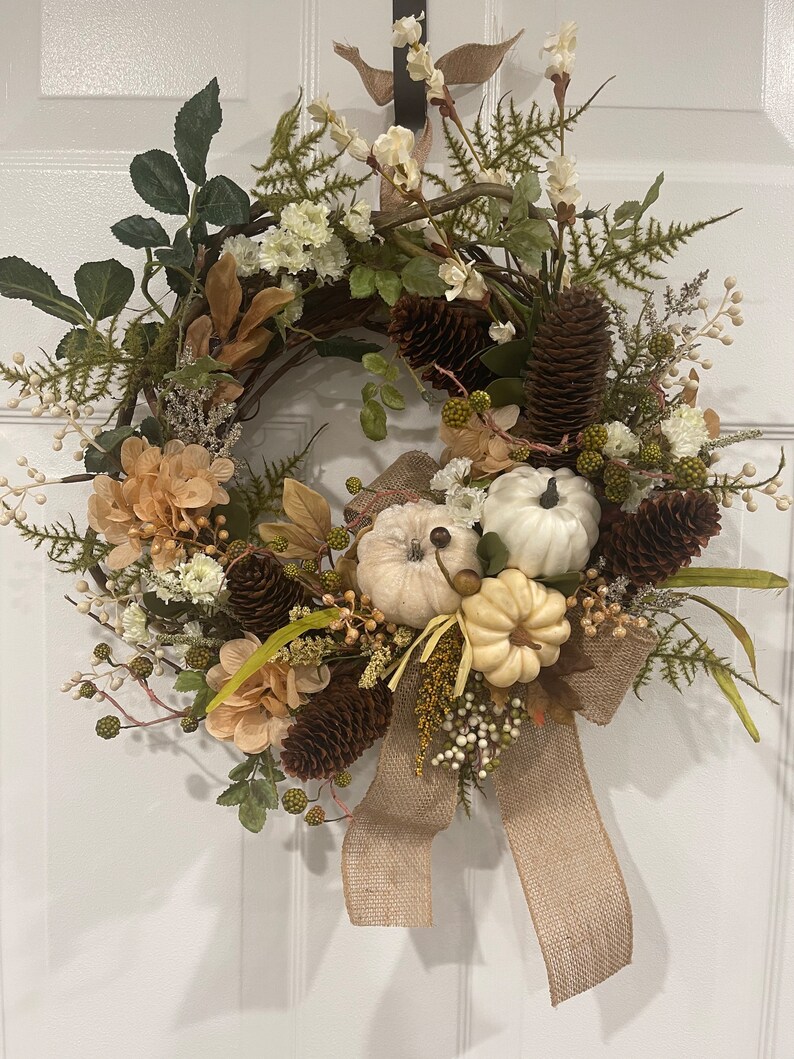 Autumn White Pumpkin Wreath - Etsy