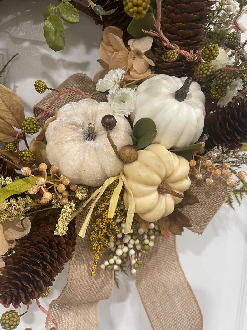 Autumn White Pumpkin Wreath - Etsy