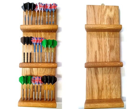 DART CRAFT Solid Oak Dart Holder Holds 9 Sets of Darts Handcrafted in ...