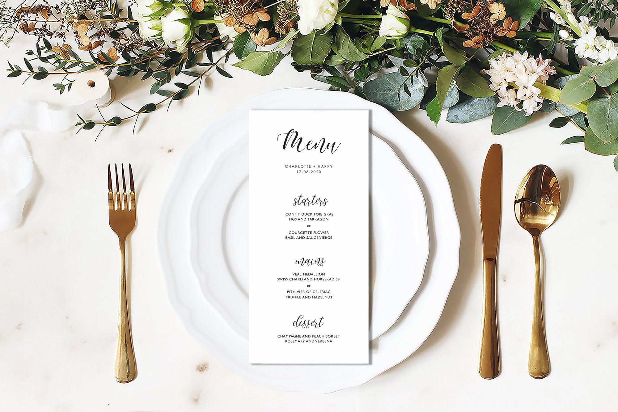 Tarjetas de menú de boda / a medida y minimalista / caligrafía | Etsy