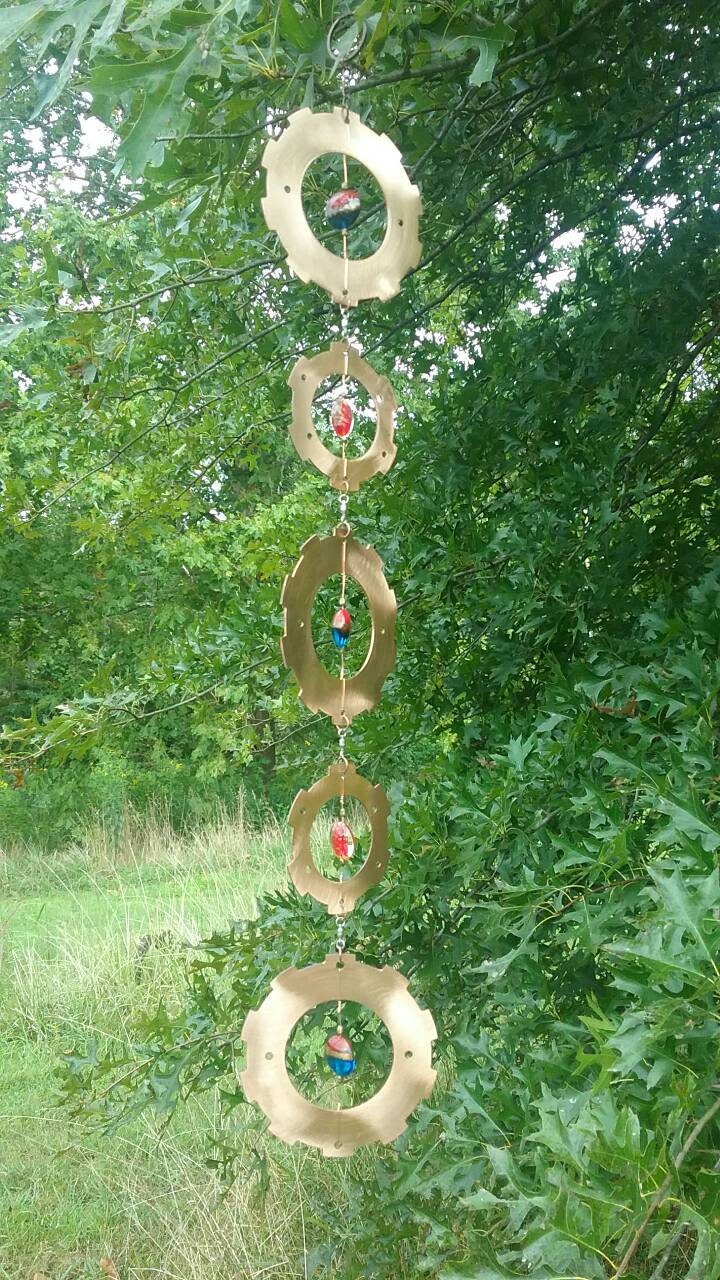 A Bright and Colorful 5 Tier Copper Wind Spinner With Handmade Blue ...