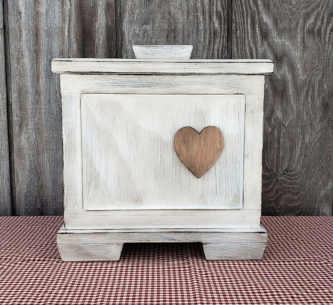 Rustic Wood Cremation Urn: Aged White, Rose Gold Heart, Free Ground ...