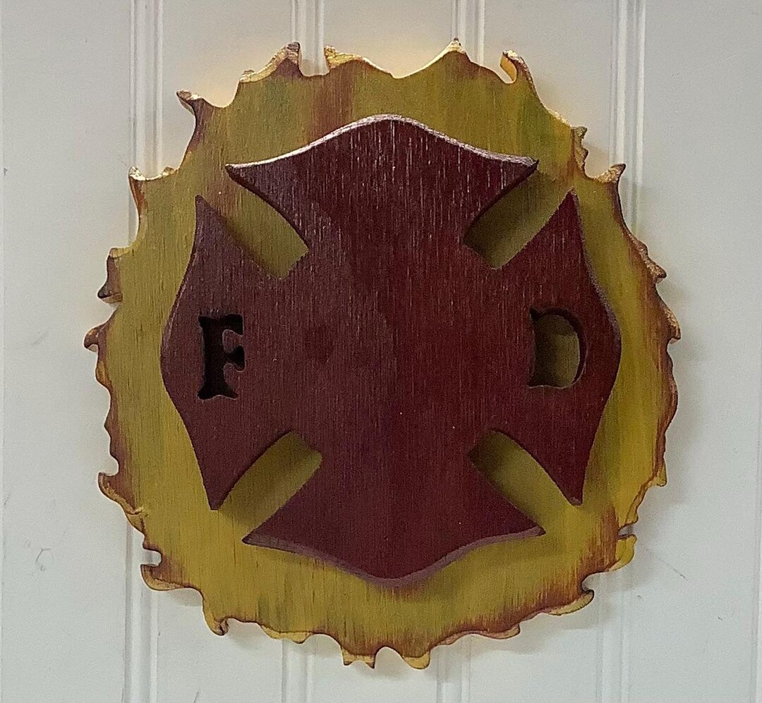 Handmade Rustic Fireman Symbol Sign, First Responder Decor, Free Ground ...