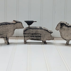 Pig, Rustic Pig, Pig With Crow, Wood Pig With Crow, Aged White ...