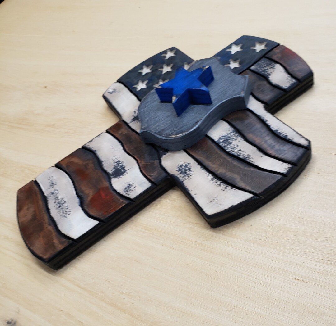 Police Flag, American Flag Cross, Wood Cross, First Responder Flag ...