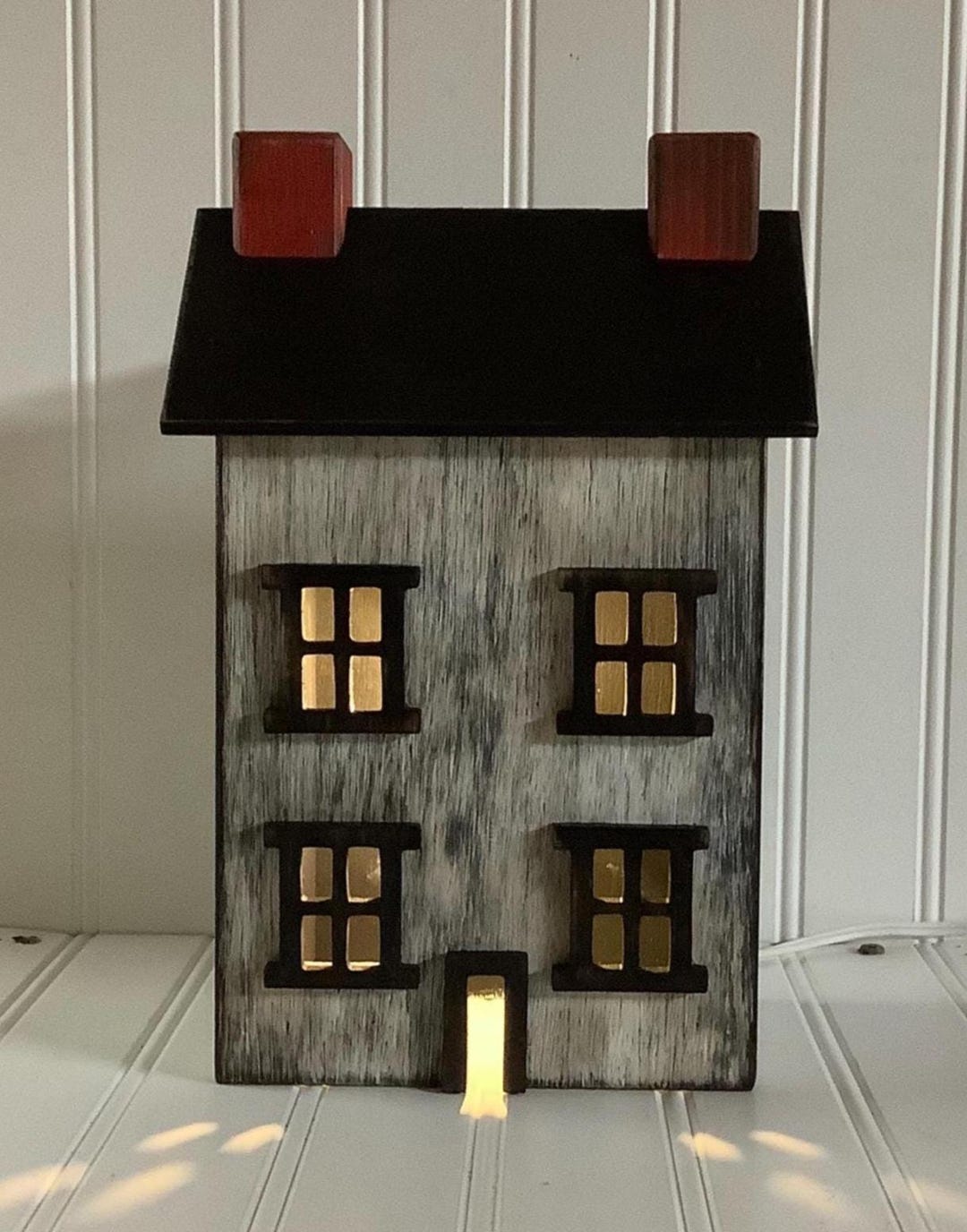 Rustic Wood Light up House: Primitive Aged White Night Light, Free ...