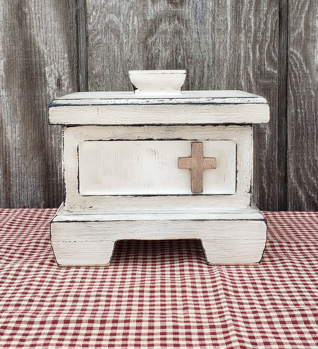 Rustic Wood Cremation Urn: Aged White, Rose Gold Cross Accent,free ...