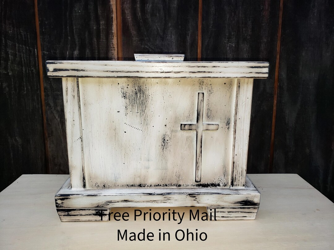 Rustic Wood Cremation Urn With Cross: Aged White and Black,free ...