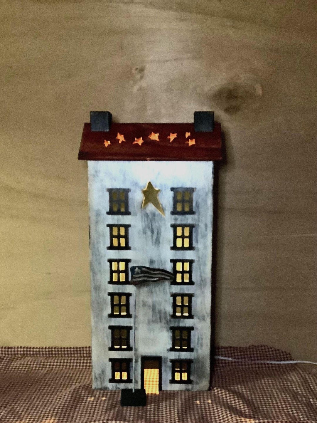 Rustic Wood House, Light up House, Star Cut-out Roof, Vintage Look ...