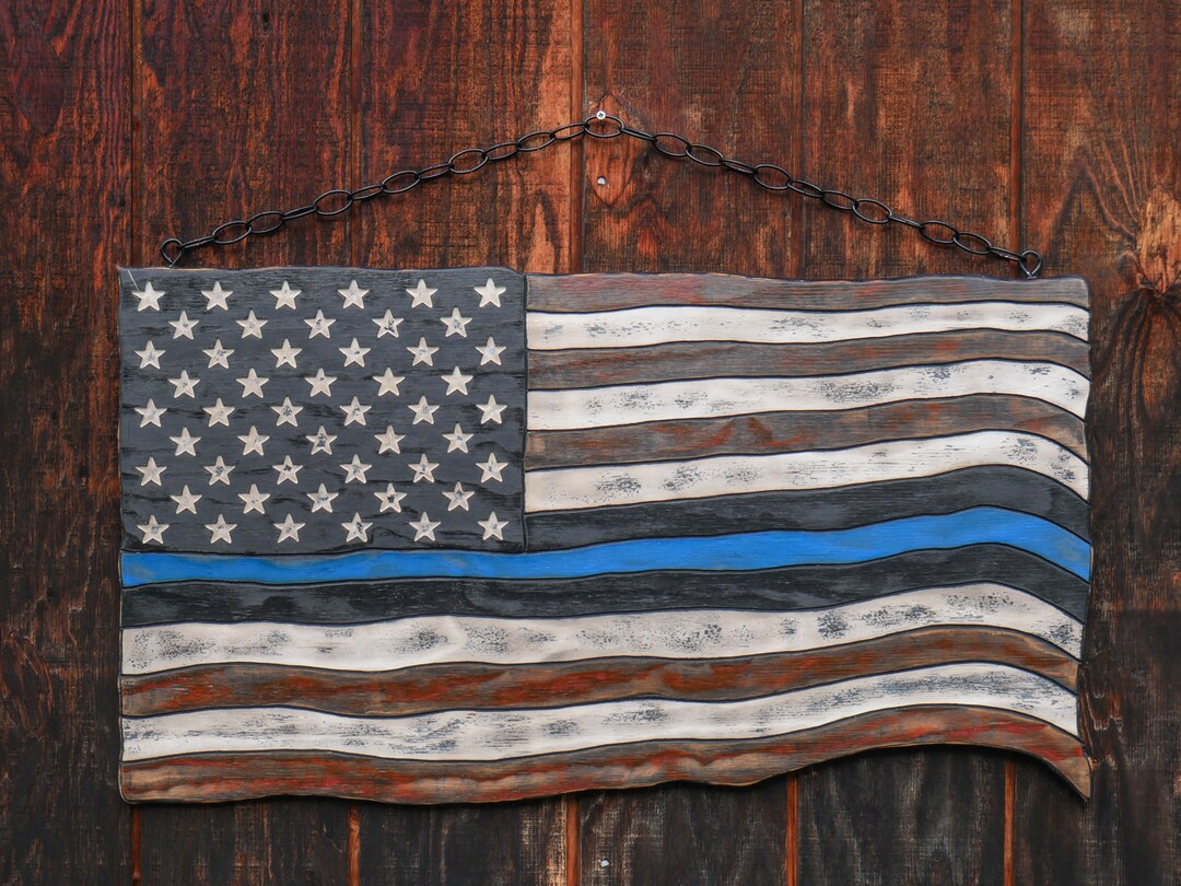 Wood American Flag, Thin Blue Line Flag, Hanging Decor, Wall Art - Etsy