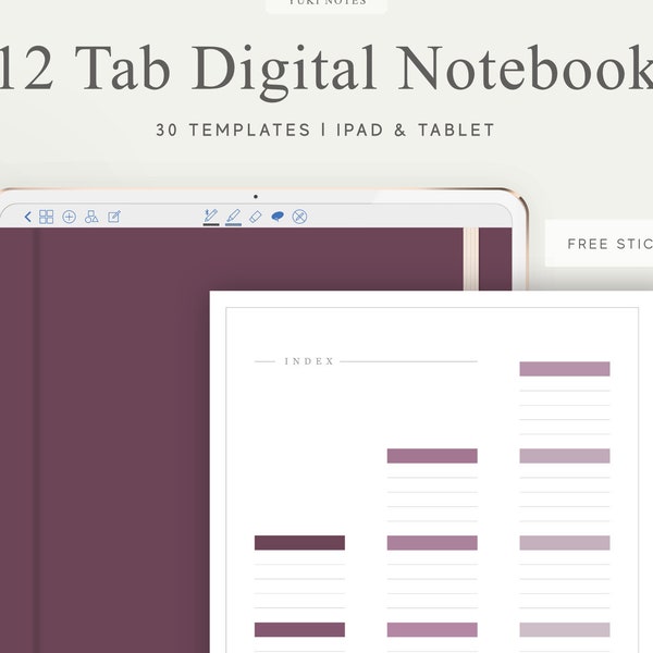 12 Tab Dark Digital Notebook Wide Ruled Goodnotes Template Hyperlink ...