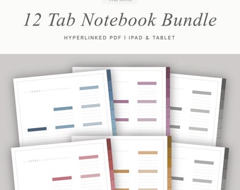 12 Tab Digital Notebook, Hyperlinked PDF, Lined, Grid, Dotted, Blank ...