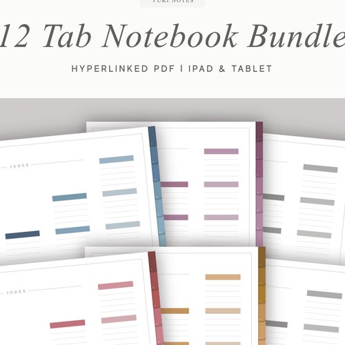 12 Tab Digital Notebook Hyperlinked PDF Lined Grid Dotted - Etsy
