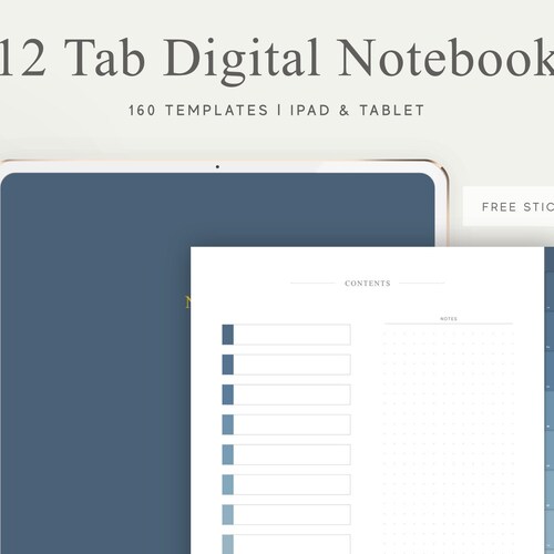 12 Tab Digital Notebook Hyperlinked PDF Lined Grid Dotted - Etsy
