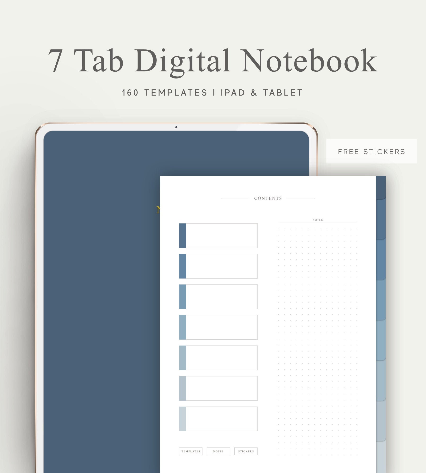 7 Tab Digital Notebook, Hyperlinked PDF, Lined, Grid, Dotted, Blank ...