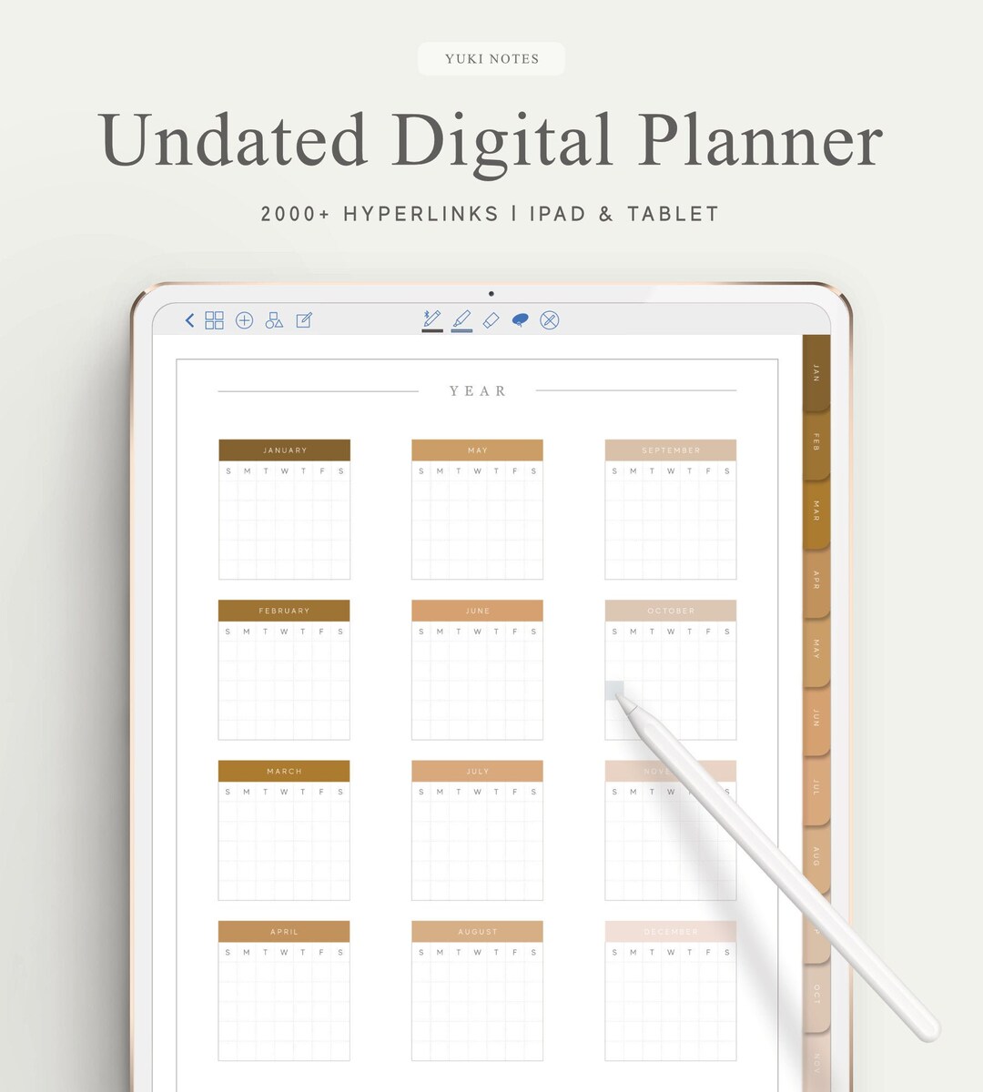 Undated Digital Planner Goodnotes Template Hyperlink Tabs Digital ...