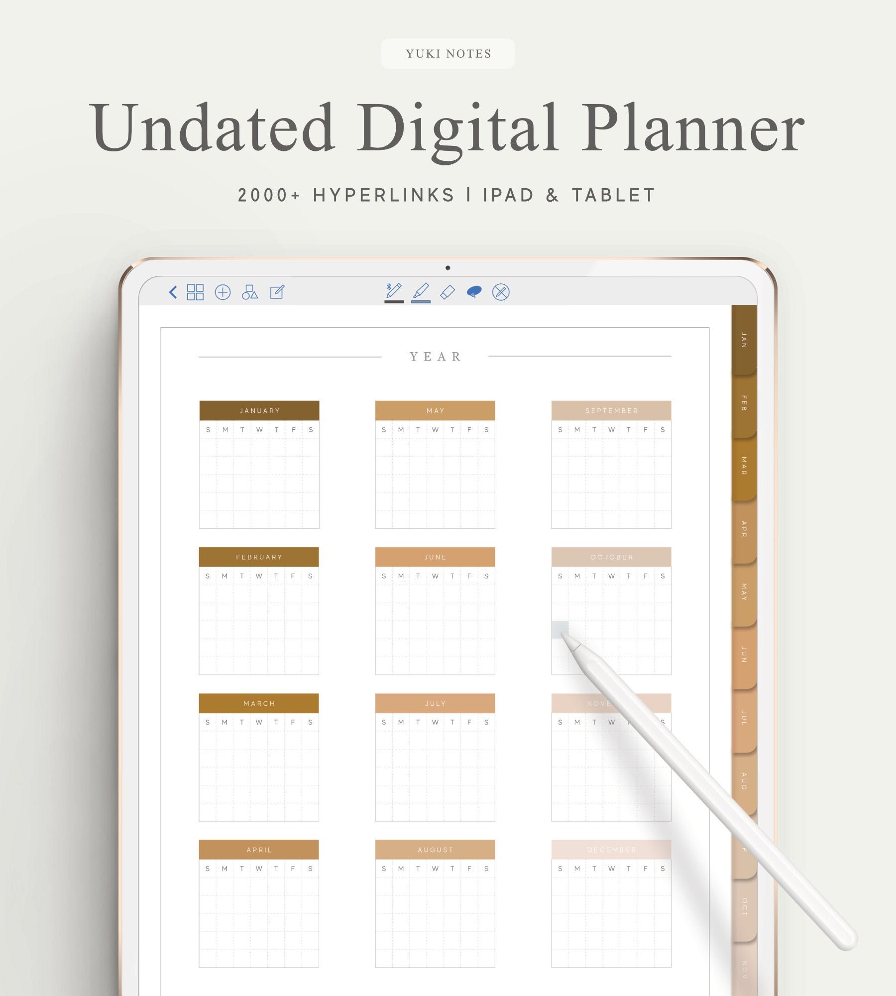 Undated Digital Planner | Goodnotes Template | Hyperlink Tabs | Digital ...