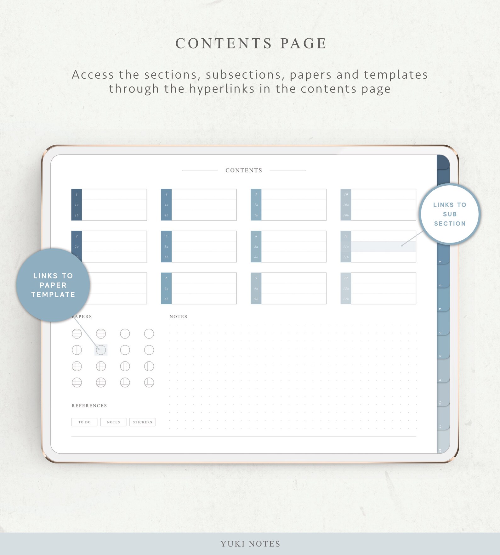 12 Tab Landscape Digital Notebook, Hyperlinked PDF, Lined, Grid, Dotted ...