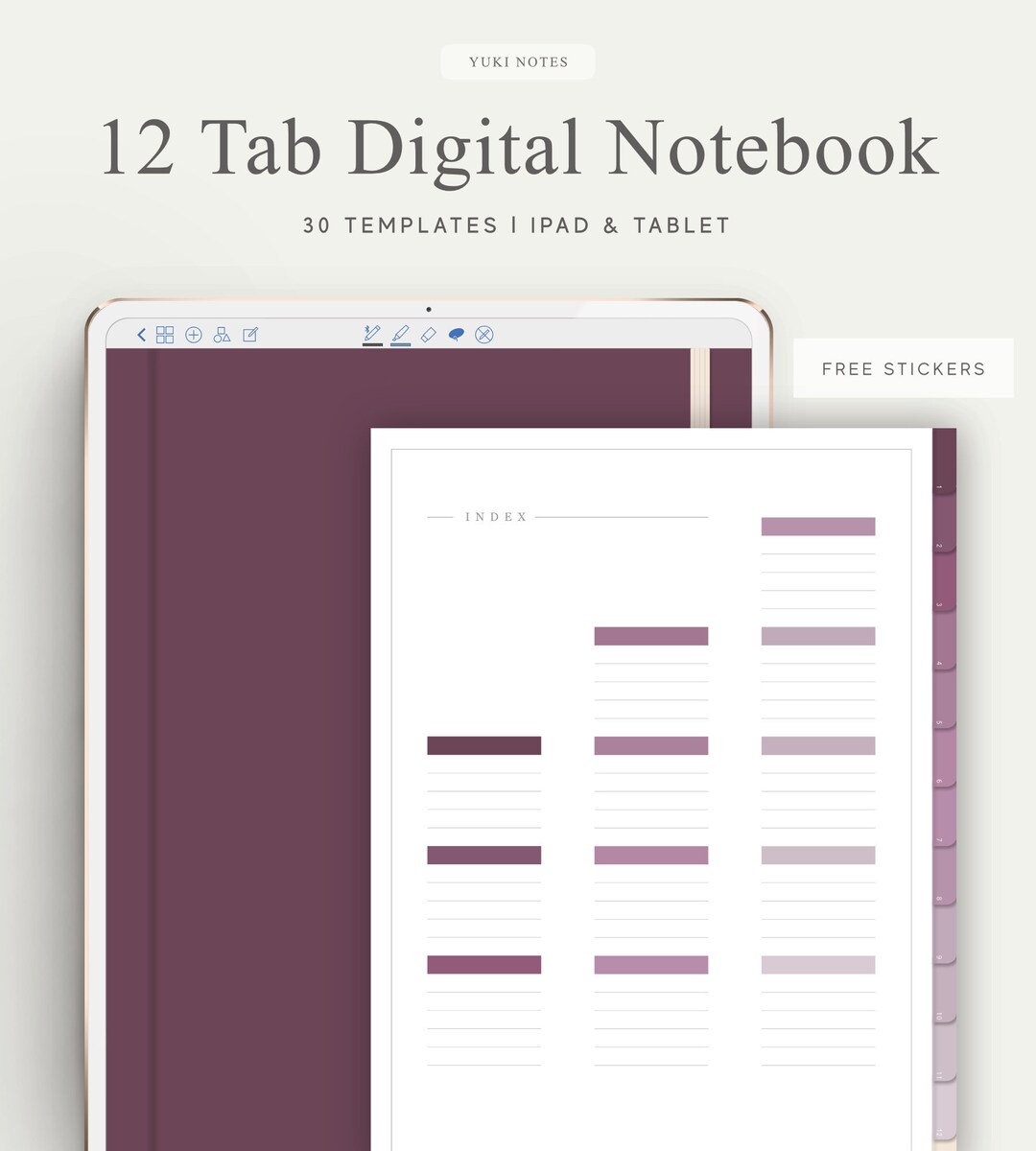 12 Tab Digital Notebook, Hyperlinked PDF, Lined, Grid, Dotted, Blank ...
