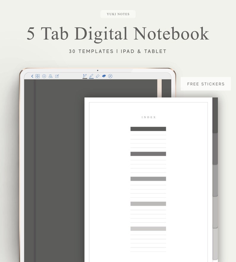 5 Tab Digital Notebook Hyperlinked PDF Lined Grid Dotted - Etsy