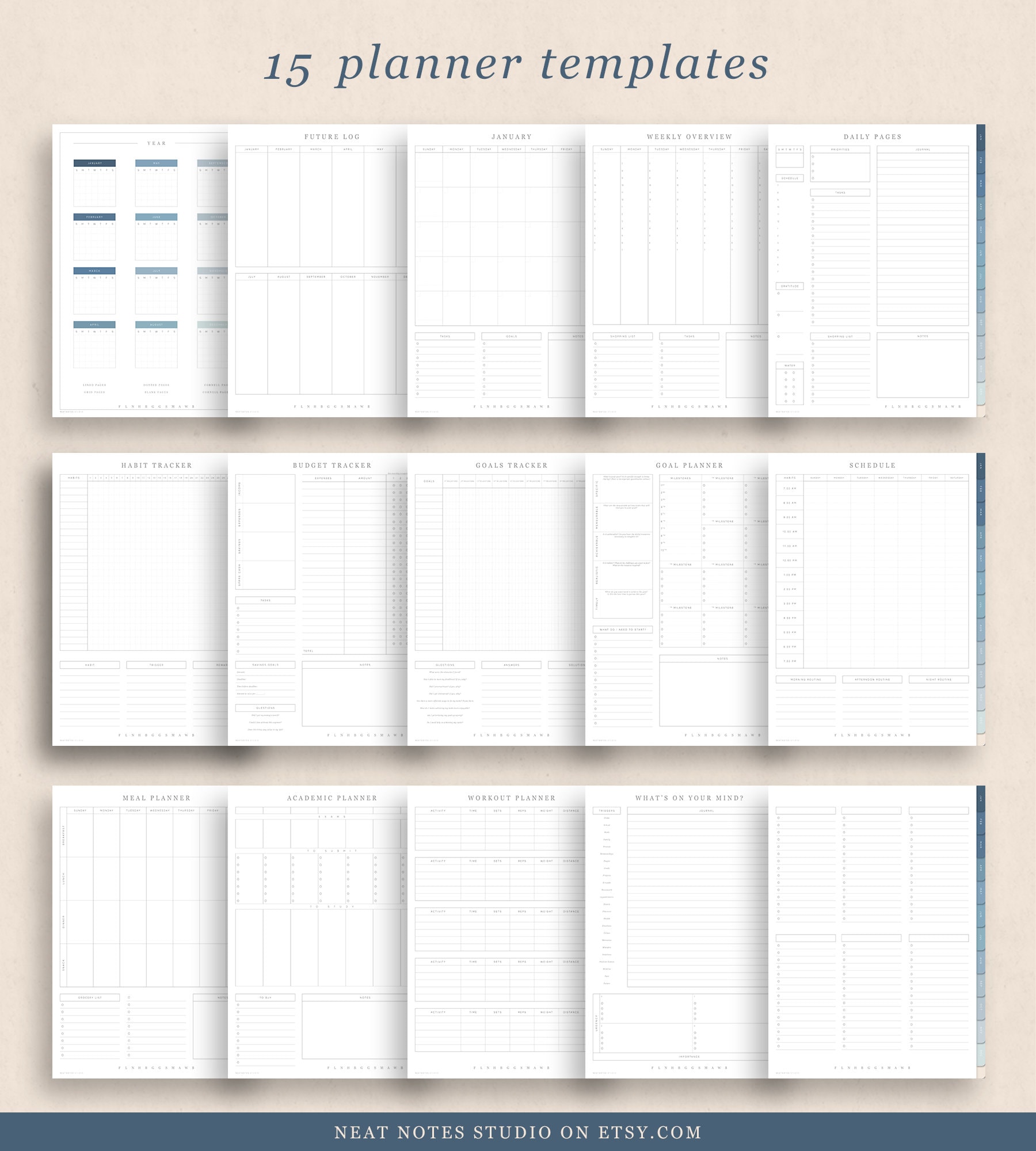 Undated Digital Planner Goodnotes Template Hyperlink Tabs | Etsy