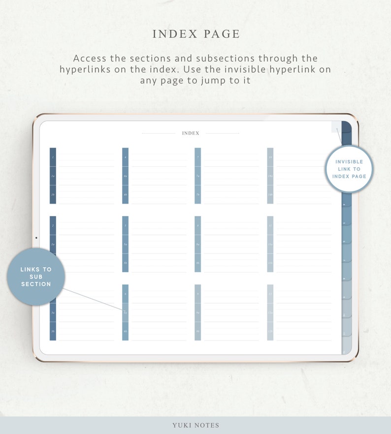 12 Tab Landscape Digital Notebook, Hyperlinked PDF, Lined, Grid, Dotted ...