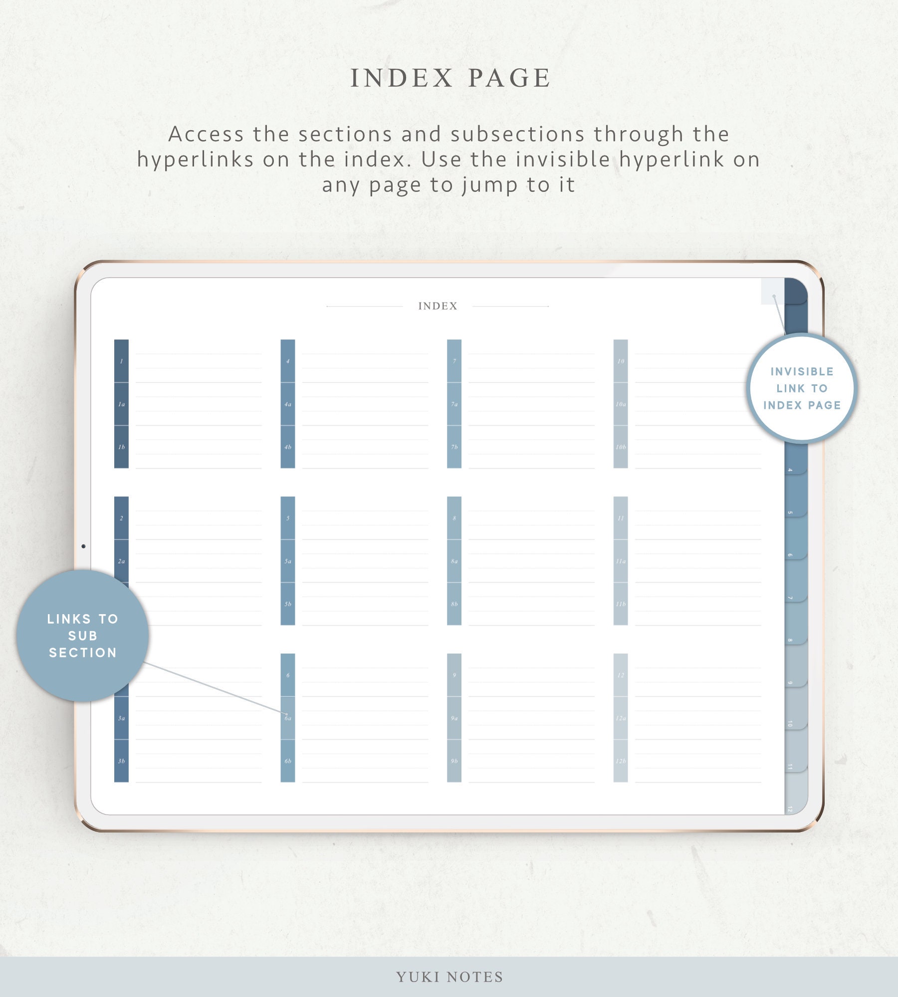 12 Tab Landscape Digital Notebook, Hyperlinked PDF, Lined, Grid, Dotted ...