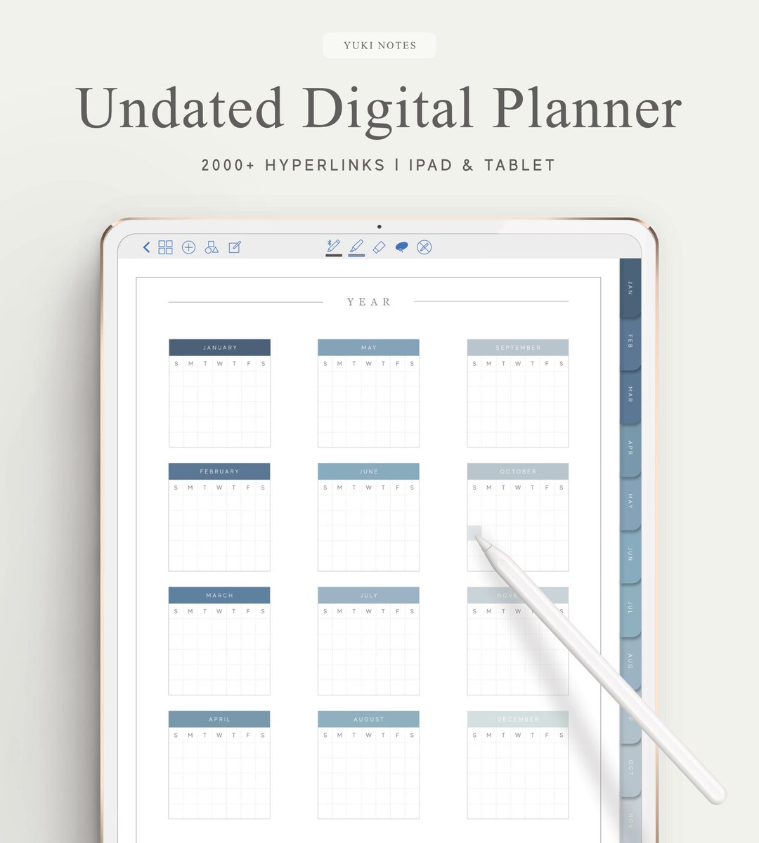 Undated Digital Planner | Goodnotes Template | Hyperlink Tabs | Digital ...