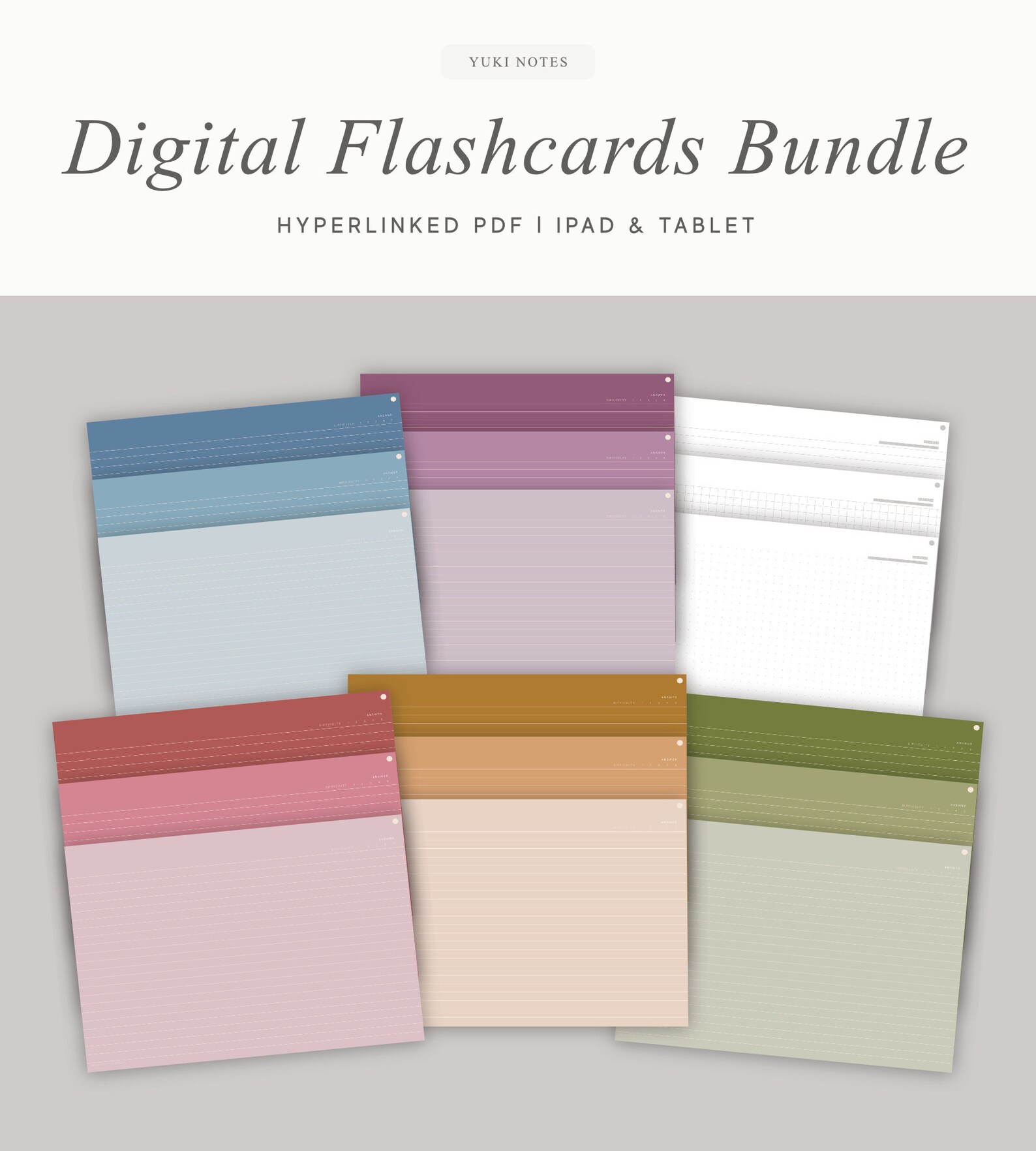 125 Digital Flashcards, Hyperlinked PDF, Lined, Grid, Dotted, Blank ...