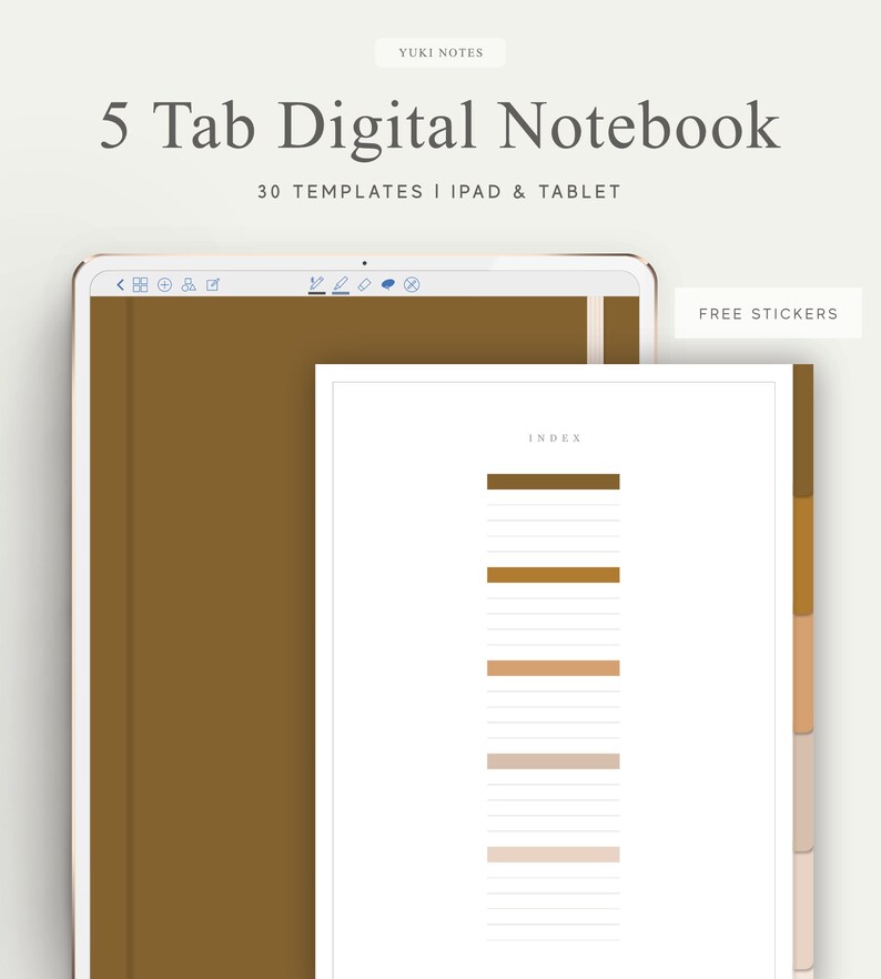 5 Tab Digital Notebook Bundle, Hyperlinked PDF, Lined, Grid, Dotted ...