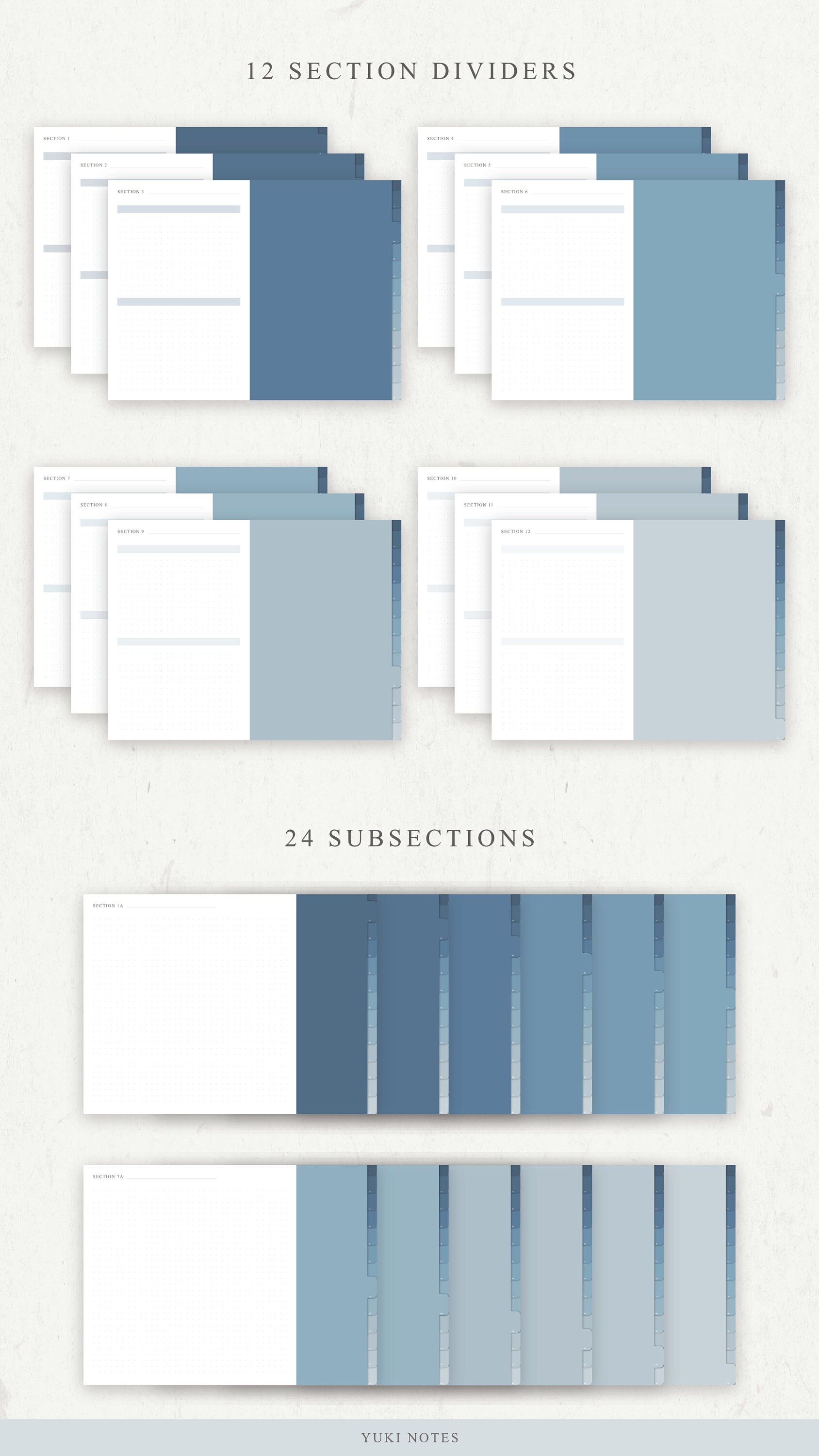 12 Tab Landscape Digital Notebook, Hyperlinked PDF, Lined, Grid, Dotted ...