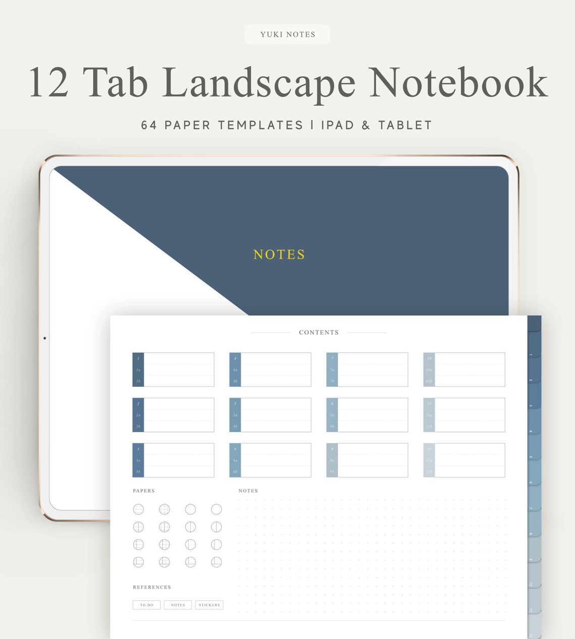 12 Tab Landscape Digital Notebook Hyperlinked PDF Lined - Etsy Sweden