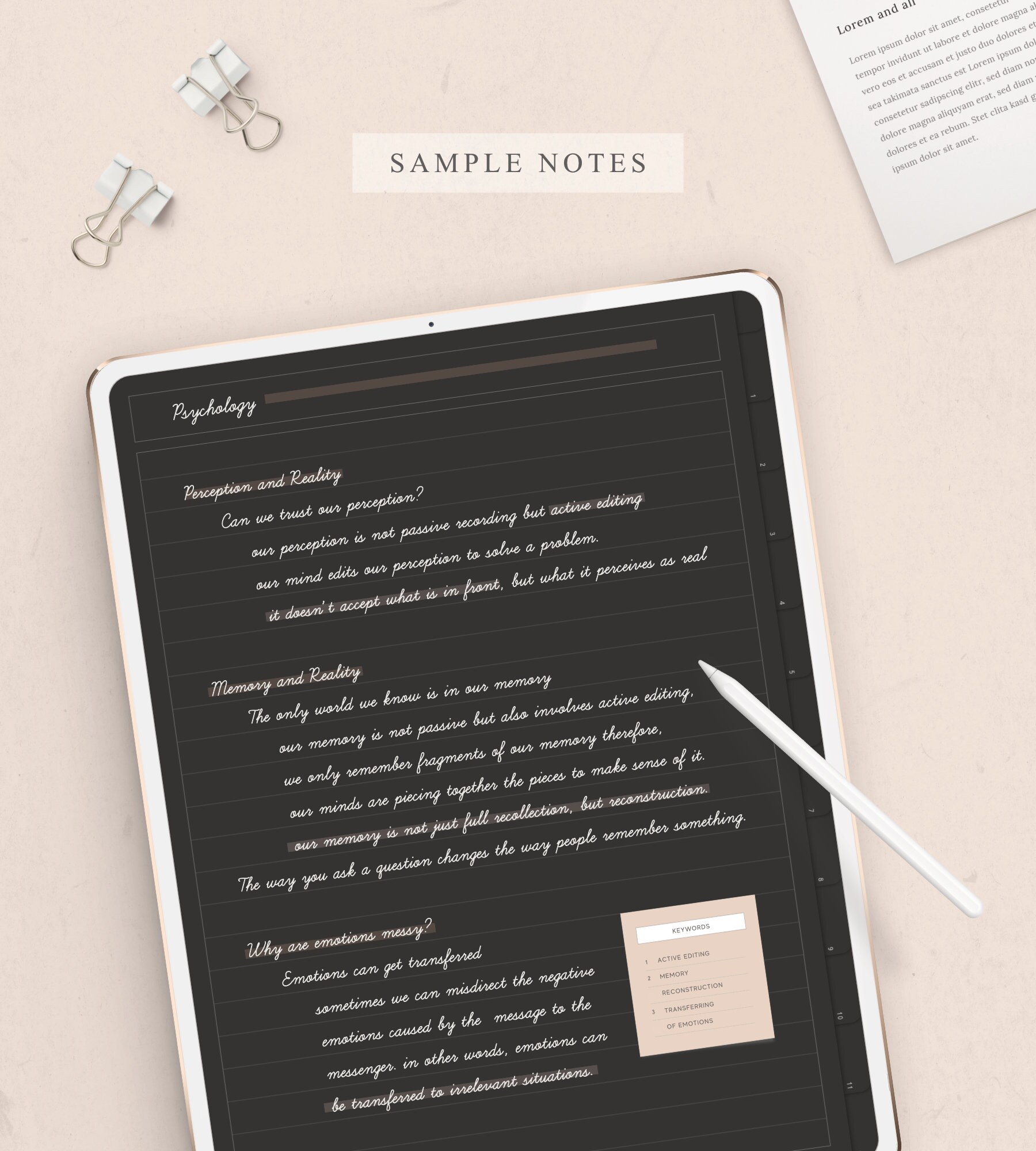 12 Tab Dark Digital Notebook Wide Ruled Goodnotes Template - Etsy