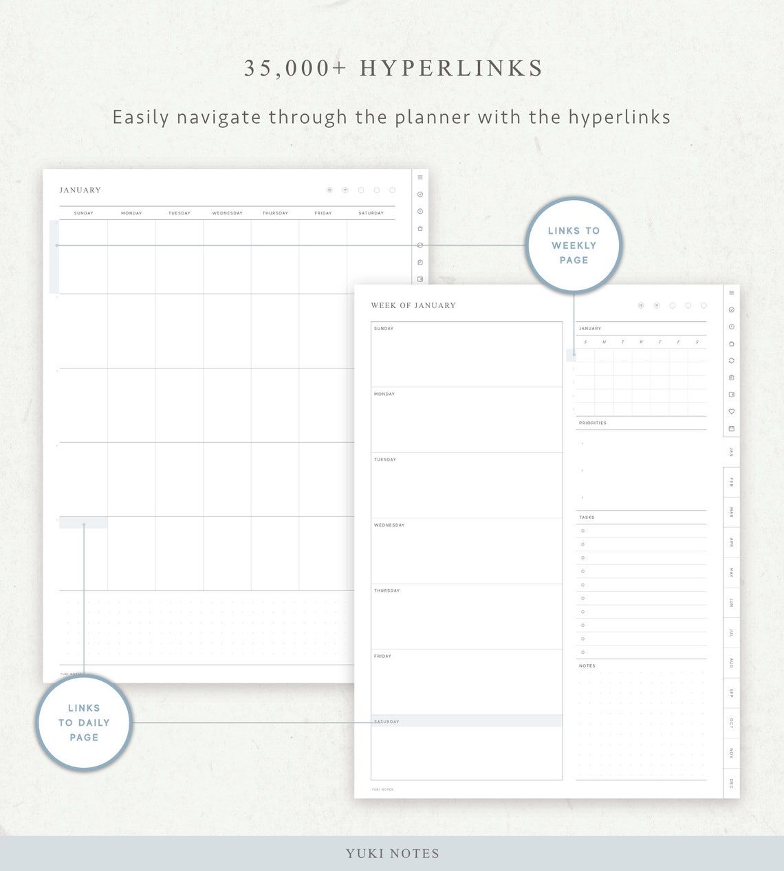 Undated Digital Planner Goodnotes Template Hyperlink Tabs - Etsy