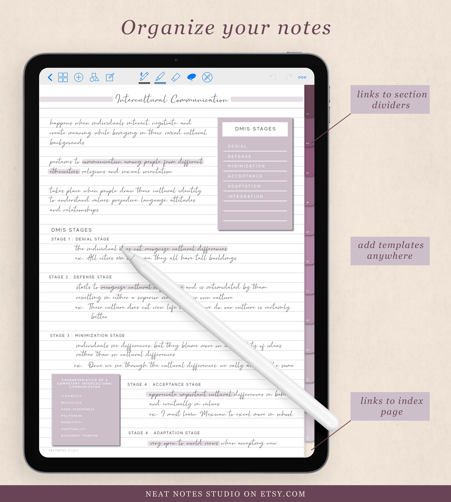 12 Tab Digital Notebook, Hyperlinked PDF, Lined, Grid, Dotted, Blank ...