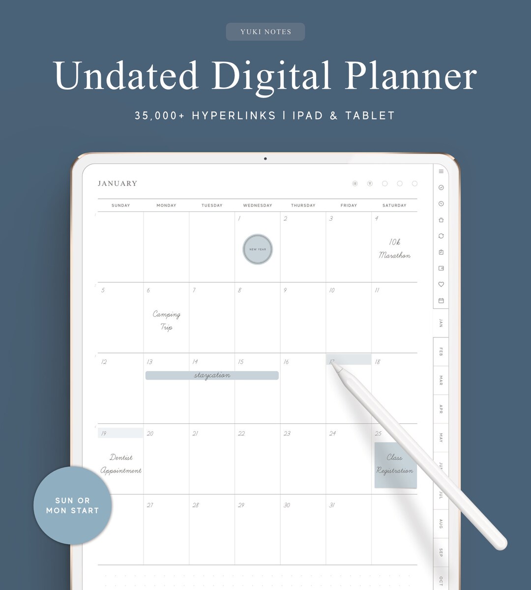 Undated Digital Planner, Goodnotes Template, Hyperlink Tabs, Digital ...