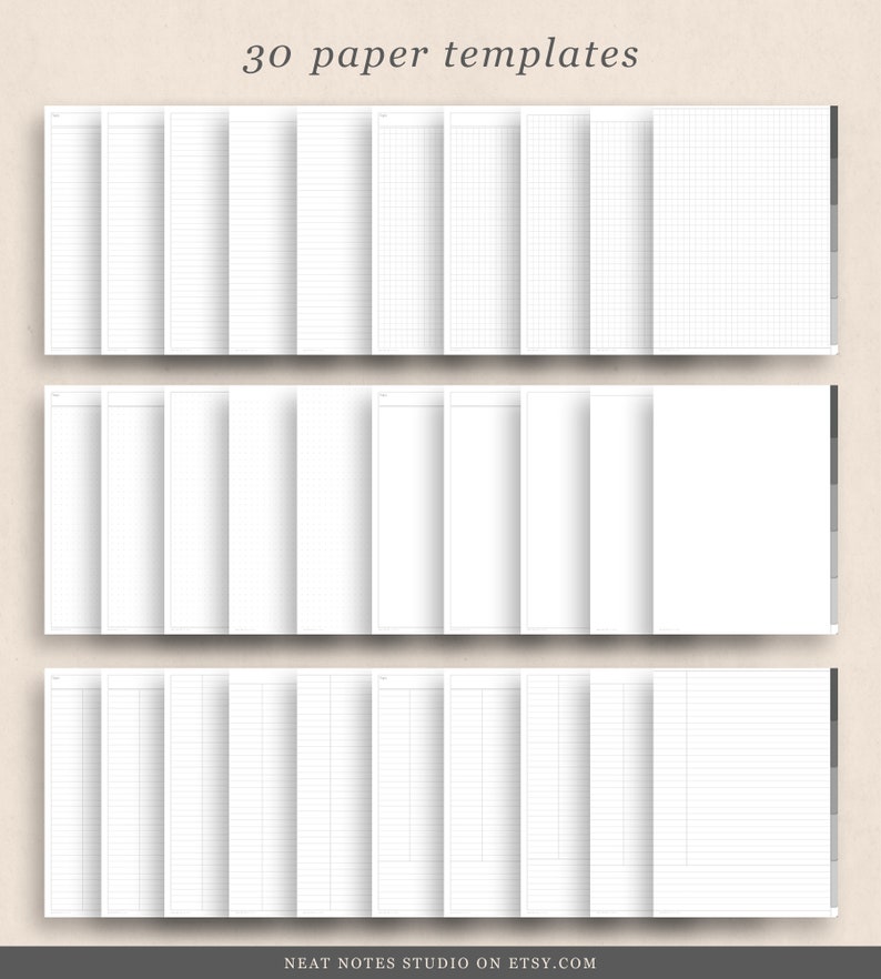5 Tab Digital Notebook Hyperlinked PDF Lined Grid Dotted - Etsy