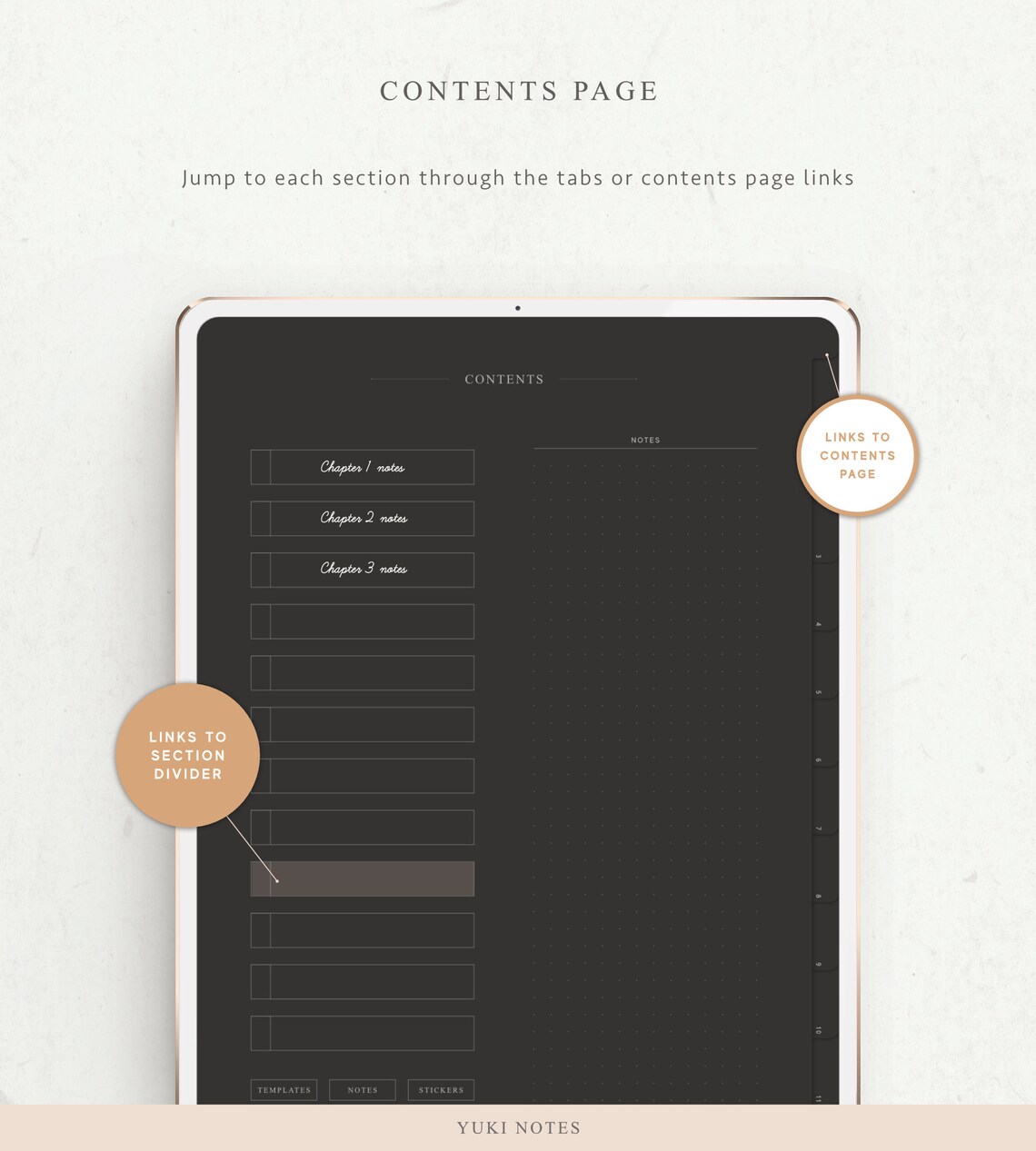 12 Tab Dark Digital Notebook Wide Ruled Goodnotes Template | Etsy