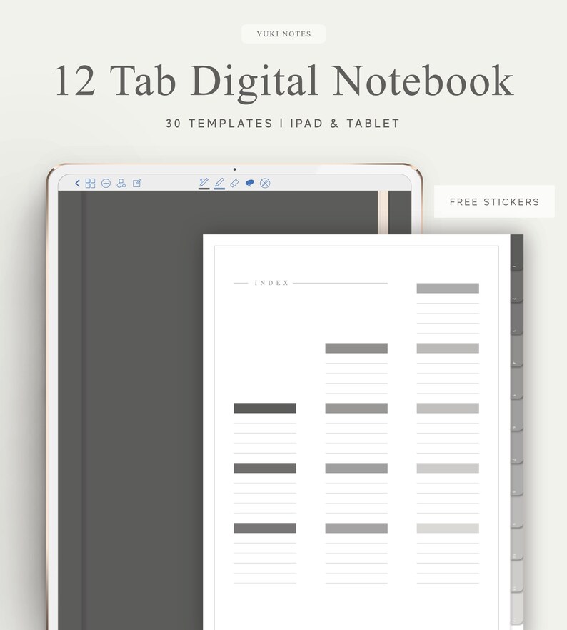 12 Tab Digital Notebook Hyperlinked PDF Lined Grid Dotted - Etsy