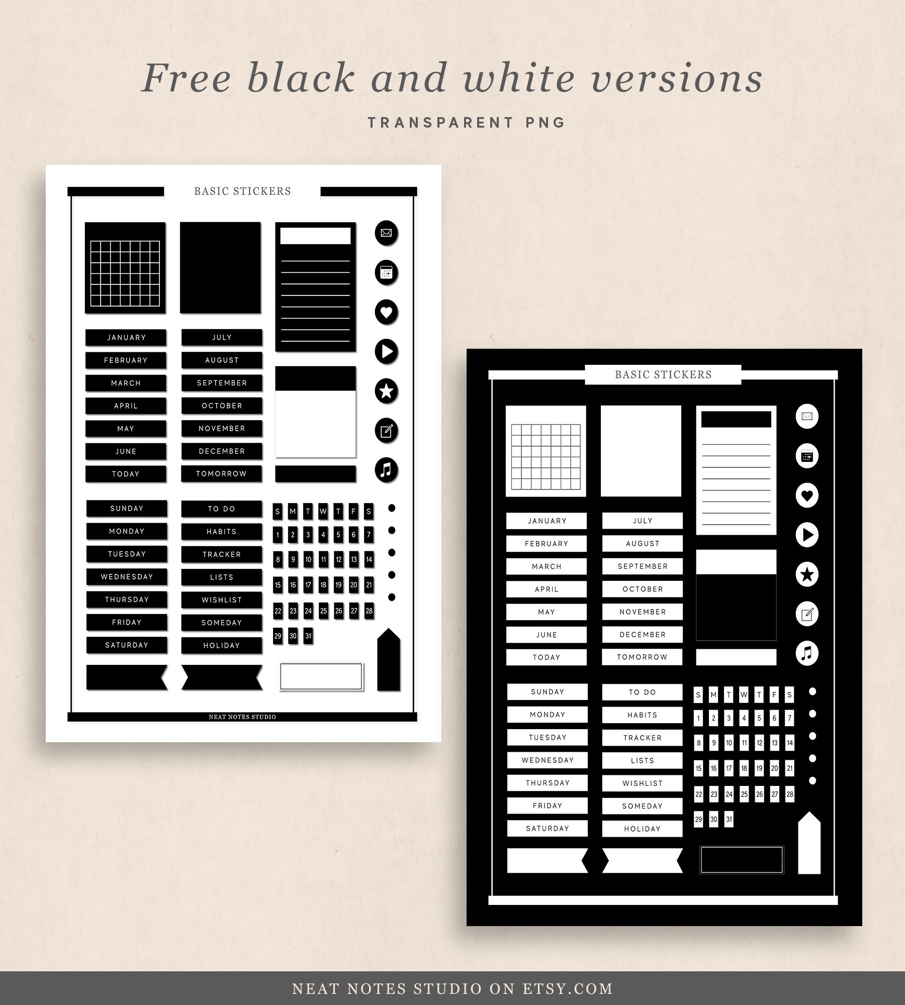 Digital Stickers, Transparent PNG, Pre-cropped, Sticky Notes, Labels ...