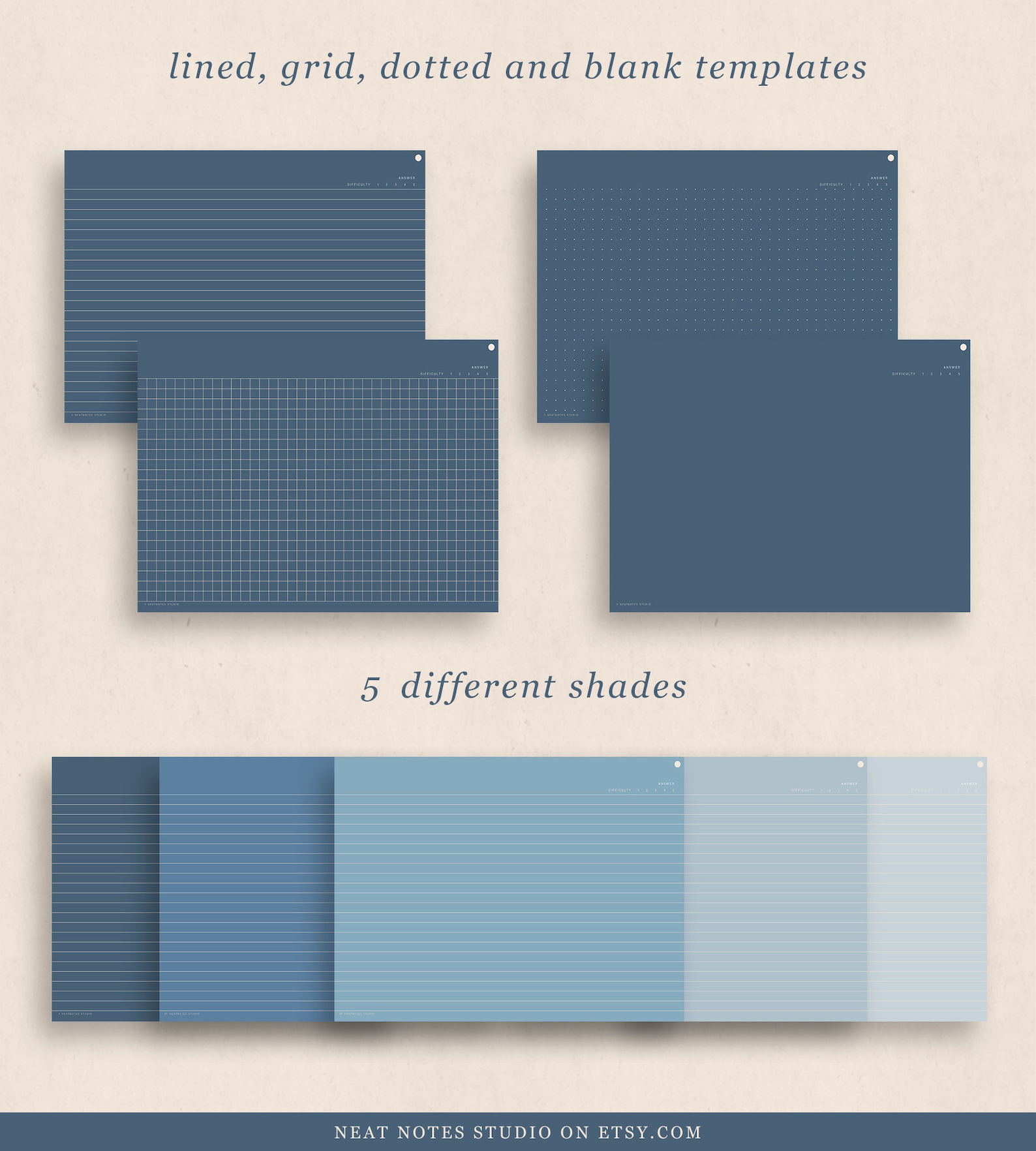 125 Digital Flashcards, Hyperlinked PDF, Lined, Grid, Dotted, Blank ...