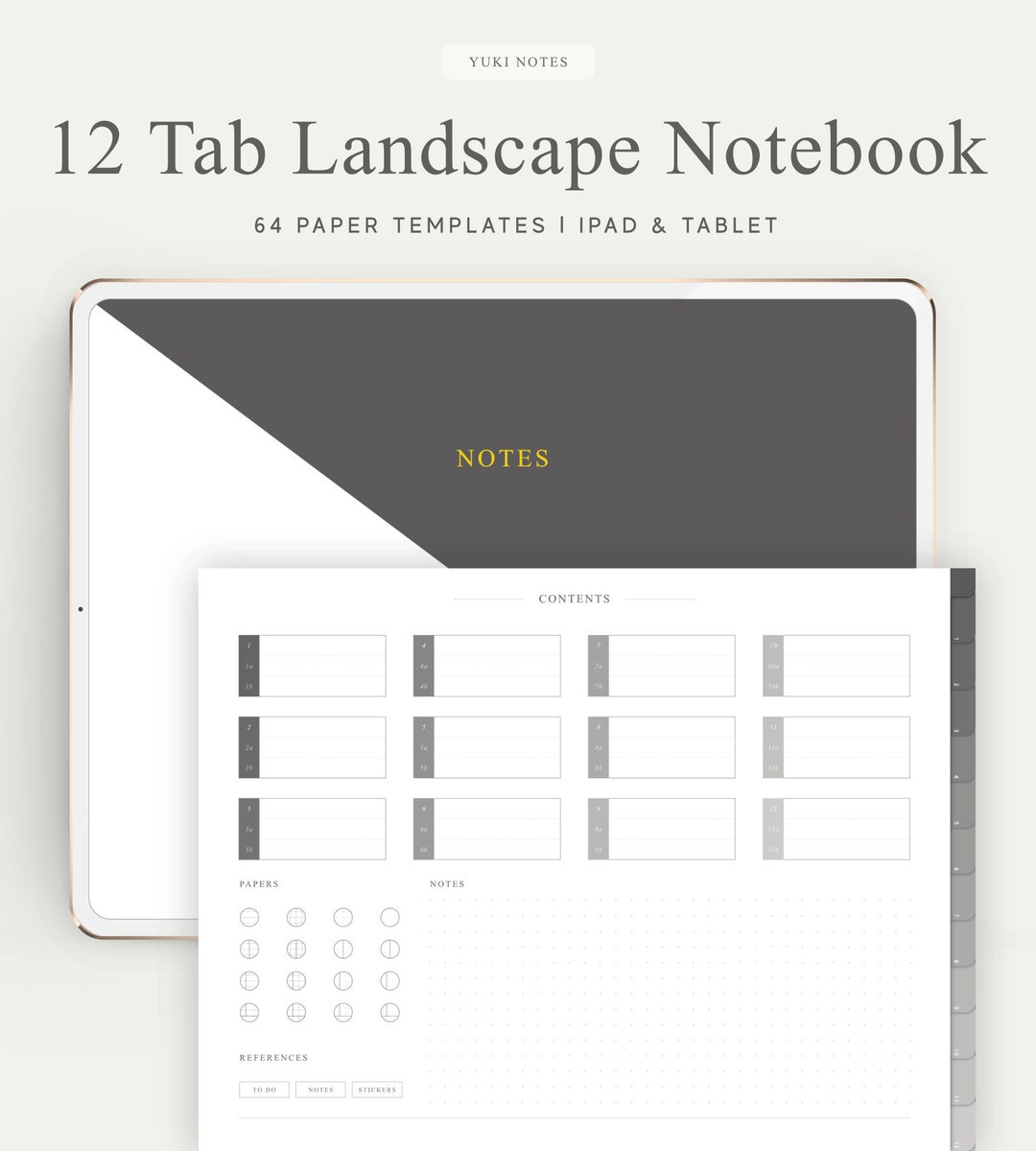 12 Tab Landscape Digital Notebook Hyperlinked PDF Lined - Etsy