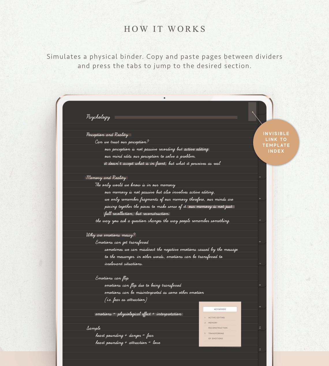 12 Tab Dark Digital Notebook Wide Ruled Goodnotes Template | Etsy