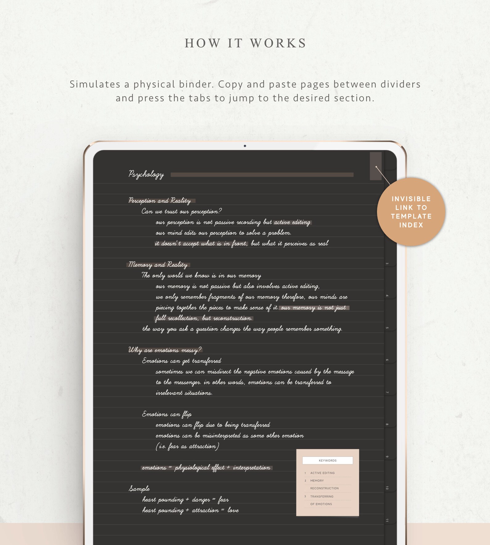 12 Tab Dark Digital Notebook Wide Ruled Goodnotes Template | Etsy