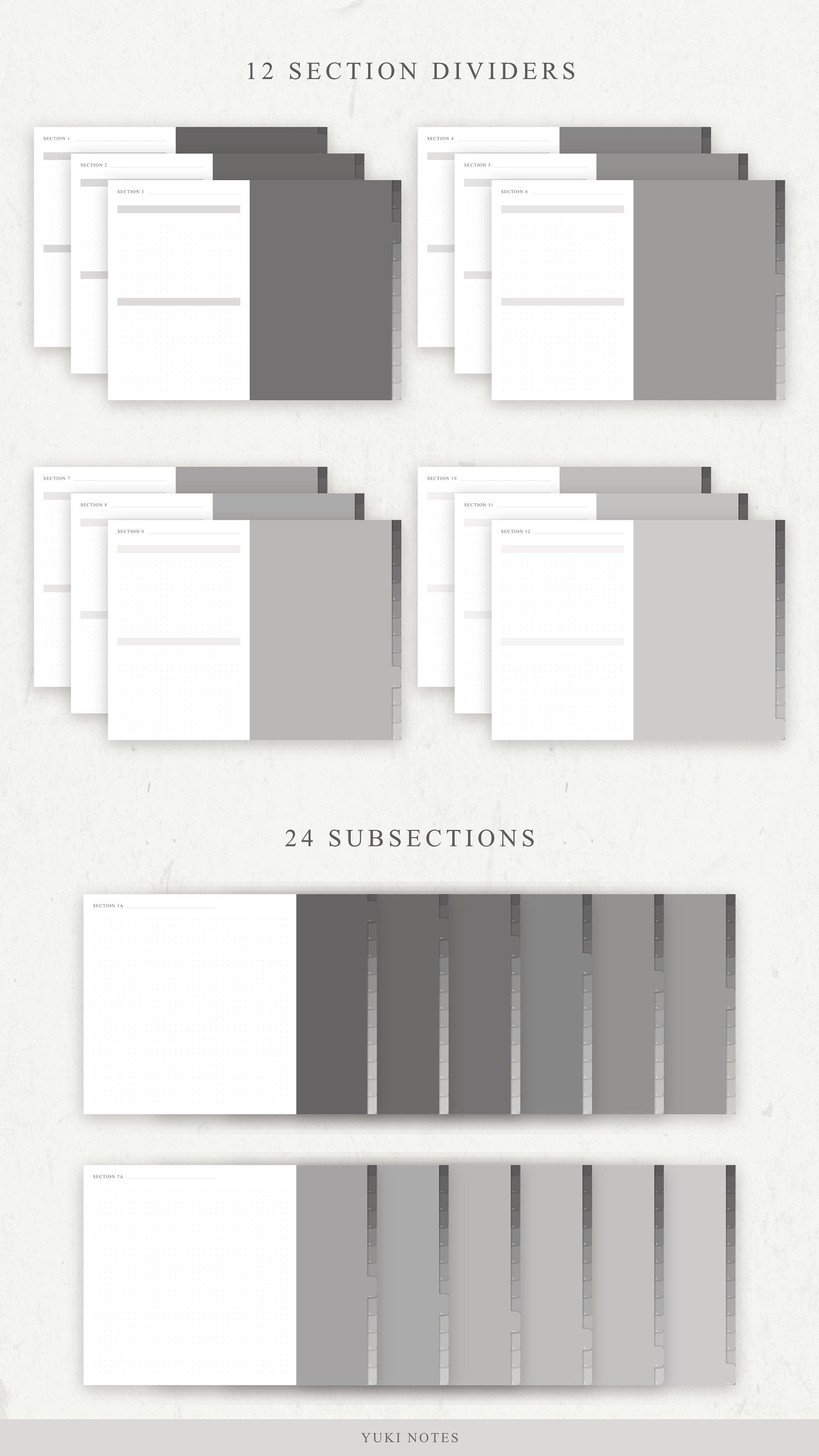 12 Tab Landscape Digital Notebook, Hyperlinked PDF, Lined, Grid, Dotted ...