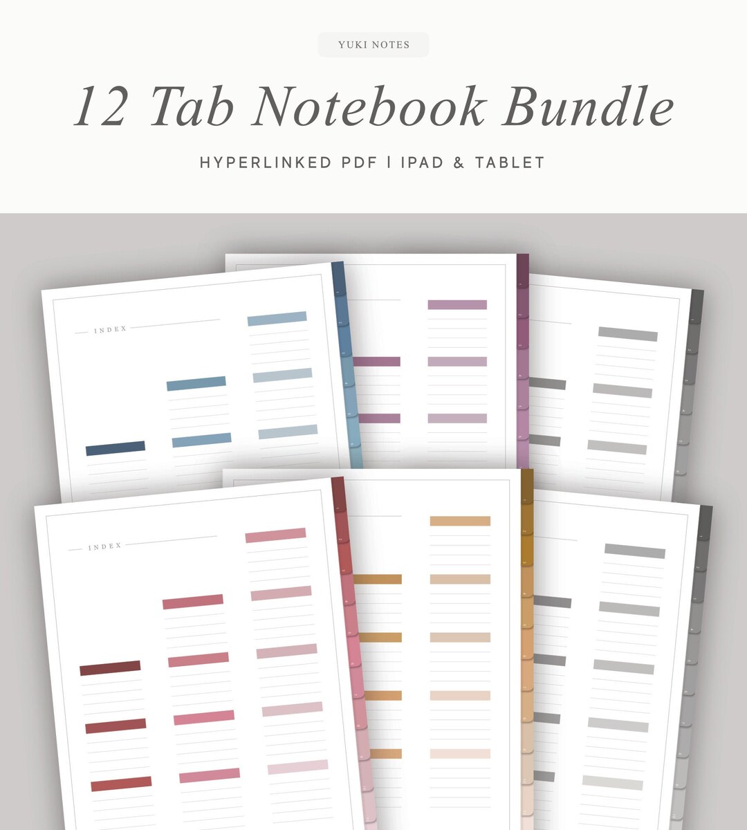 12 Tab Digital Notebook, Hyperlinked PDF, Lined, Grid, Dotted, Blank ...