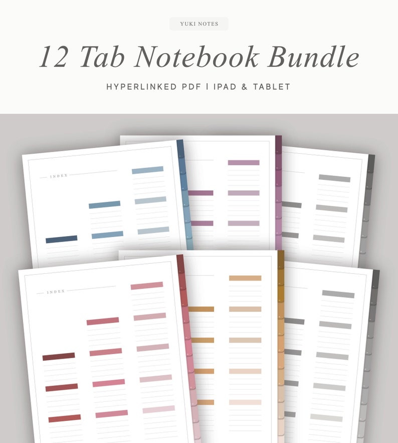 12 Tab Digital Notebook, Hyperlinked PDF, Lined, Grid, Dotted, Blank ...